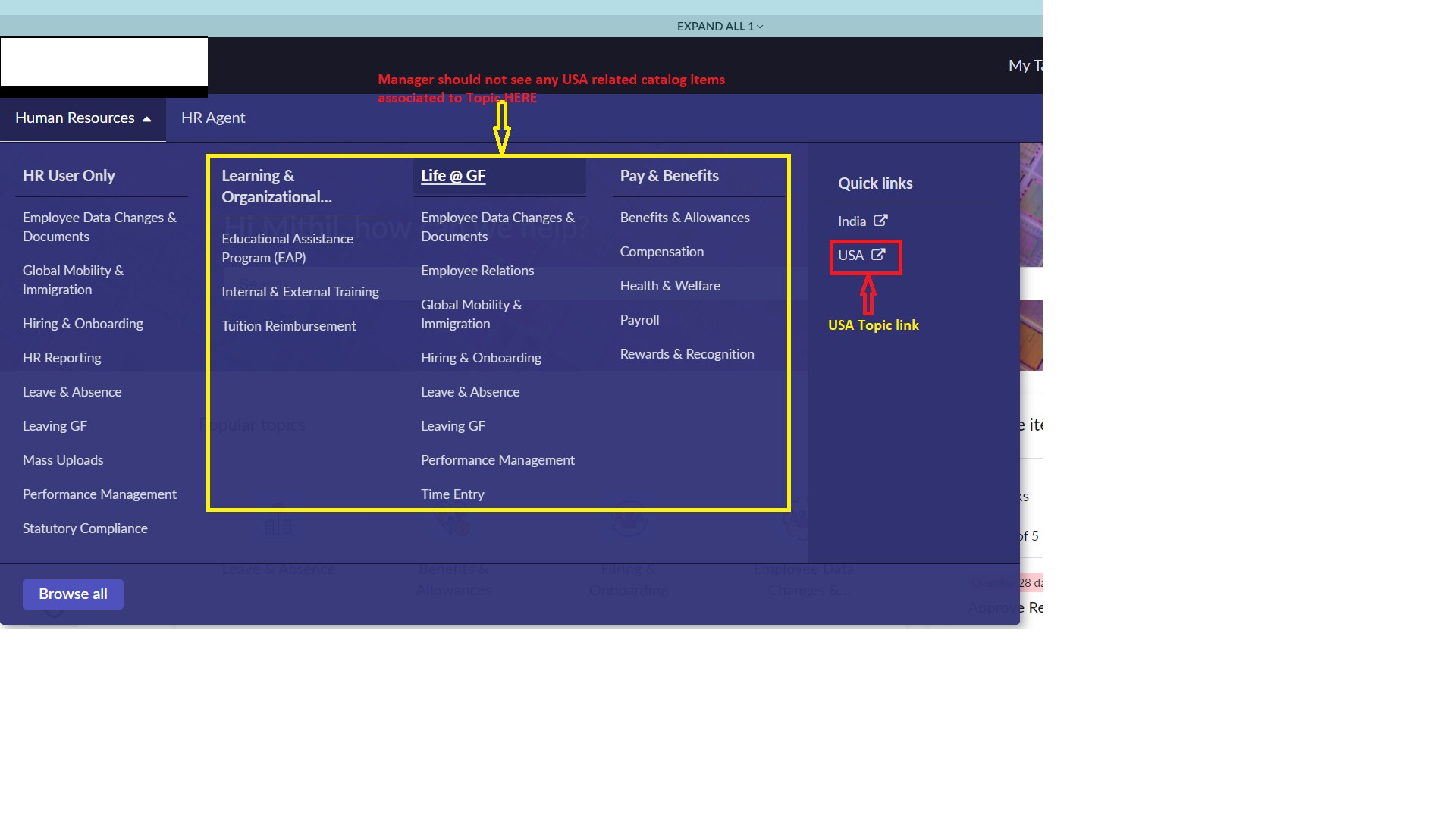 Hide catalog item in taxonomy topic for managers - ServiceNow Community